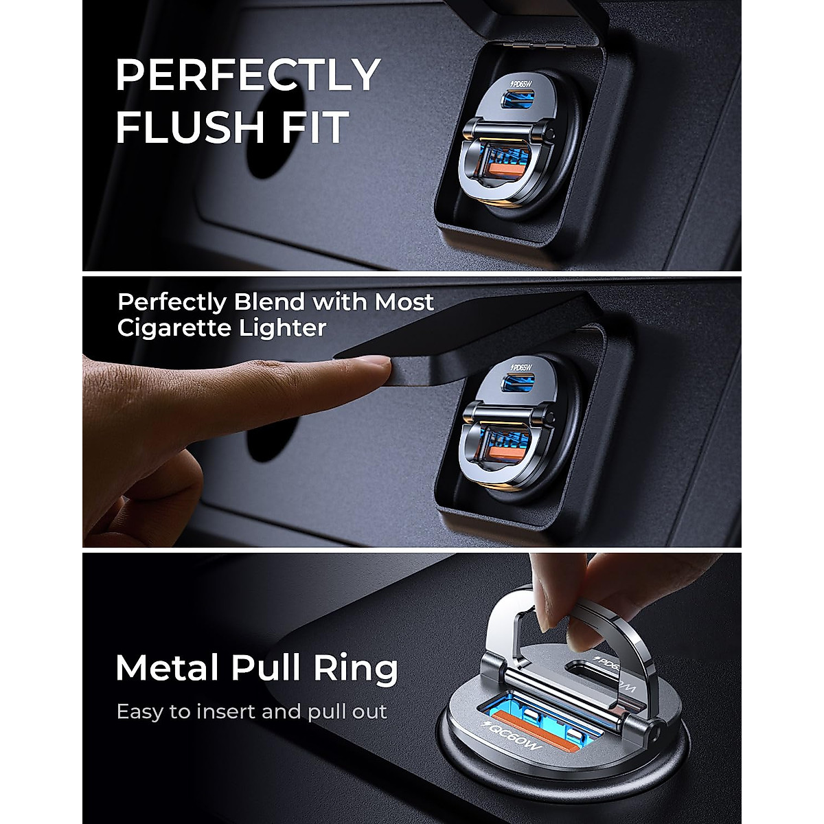 【Upgraded】 125W USB C Car Charger Super Fast Charging,[PD65W & QC60W][Flush Fit][All Metal] Cigarette Lighter Car Charger,Dual Port for iPhone 15 14 Pro Max Plus iPad Samsung S24 S23 MacBook