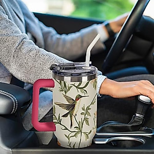 Hummingbirds Flowers 40 Oz Stainless Steel Cup Travel Tumbler with Handle and Straw Lightweight Coffee Mug for Home Office