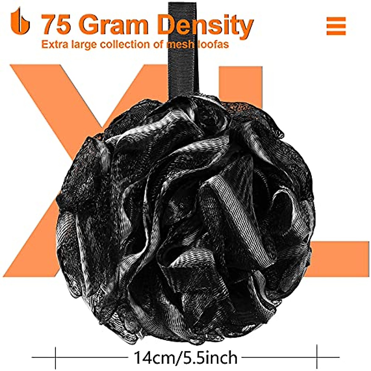 Urbanstrive Shower Bath Sponge XL 75g Soft Shower Loofahs Balls for Body Wash Men Women Bathroom Accessories, 1 Pack, Black