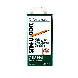 Stim-U-Dent Plaque Removers, Mint Flavor, 4 Packs of 25 (100 Picks)