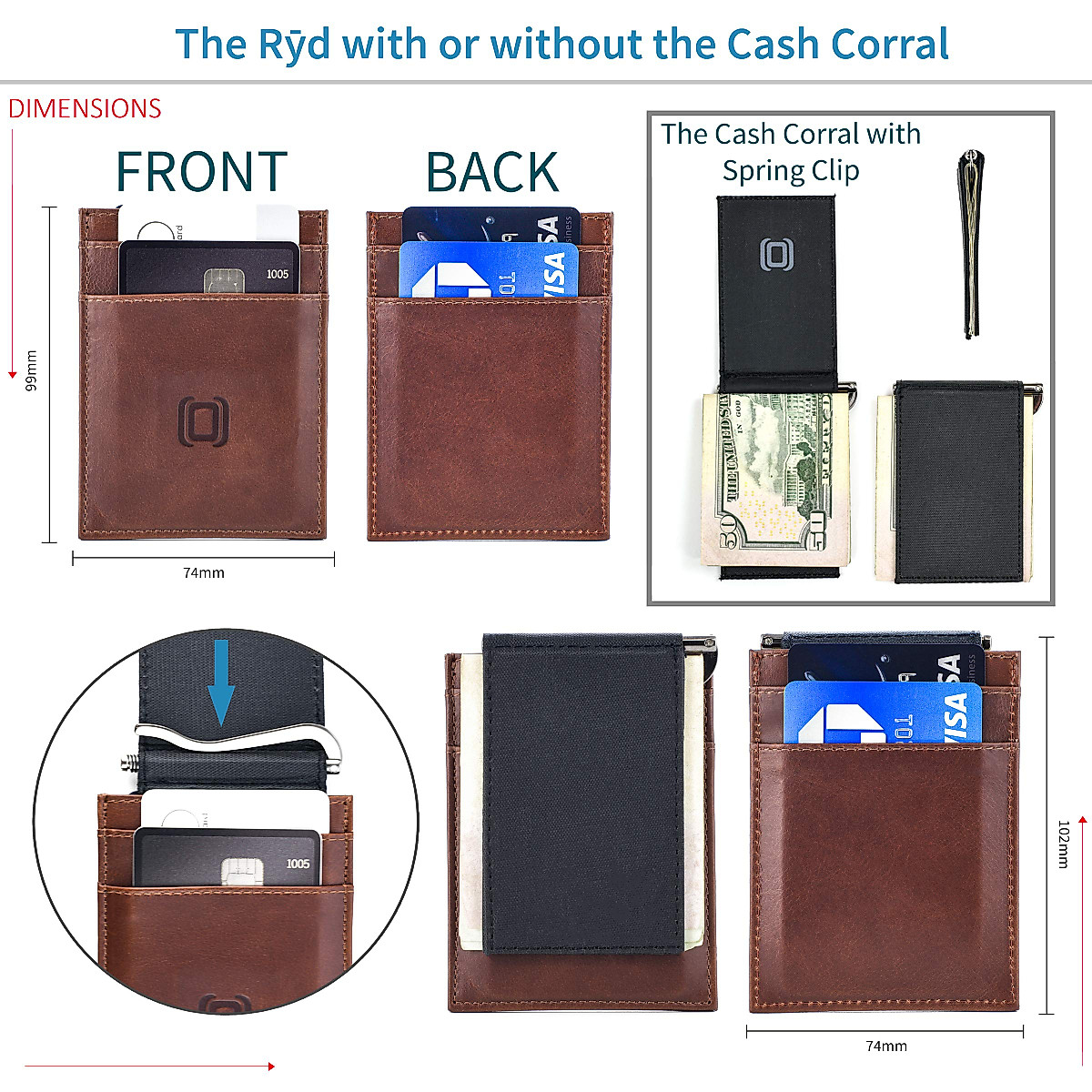 Dockem The Rȳd with Cash Corral Minimalist Modular Wallet, Genuine Leather