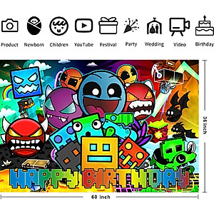 Geometry Dash Photography Backdrop,Geometry Dash Party Background, Party Supplies,Backdrop for Kids Birthday Decoration,Baby Shower Photography Banner Decoration.