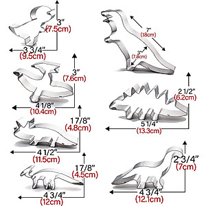 TINGSING Dinosaur Cookie Cutters, 7 Pieces Dinosaur Biscut Cutter Stainless Steel Dinosaur Shapes Baking Mold Fondant Candy Food Sandwich Cutters for Kids Dinosaur Theme Birthday Party Supplies