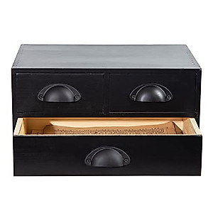 ExoLiry Rustic Black Wood Desk Storage Cabinet 3 Wide Drawers Countertop Bamboo Organizer Jewelry Box Holder Metal Handles Table Top Wooden Keepsake Caddy Home Office Farmhouse Antique Mini Dresser