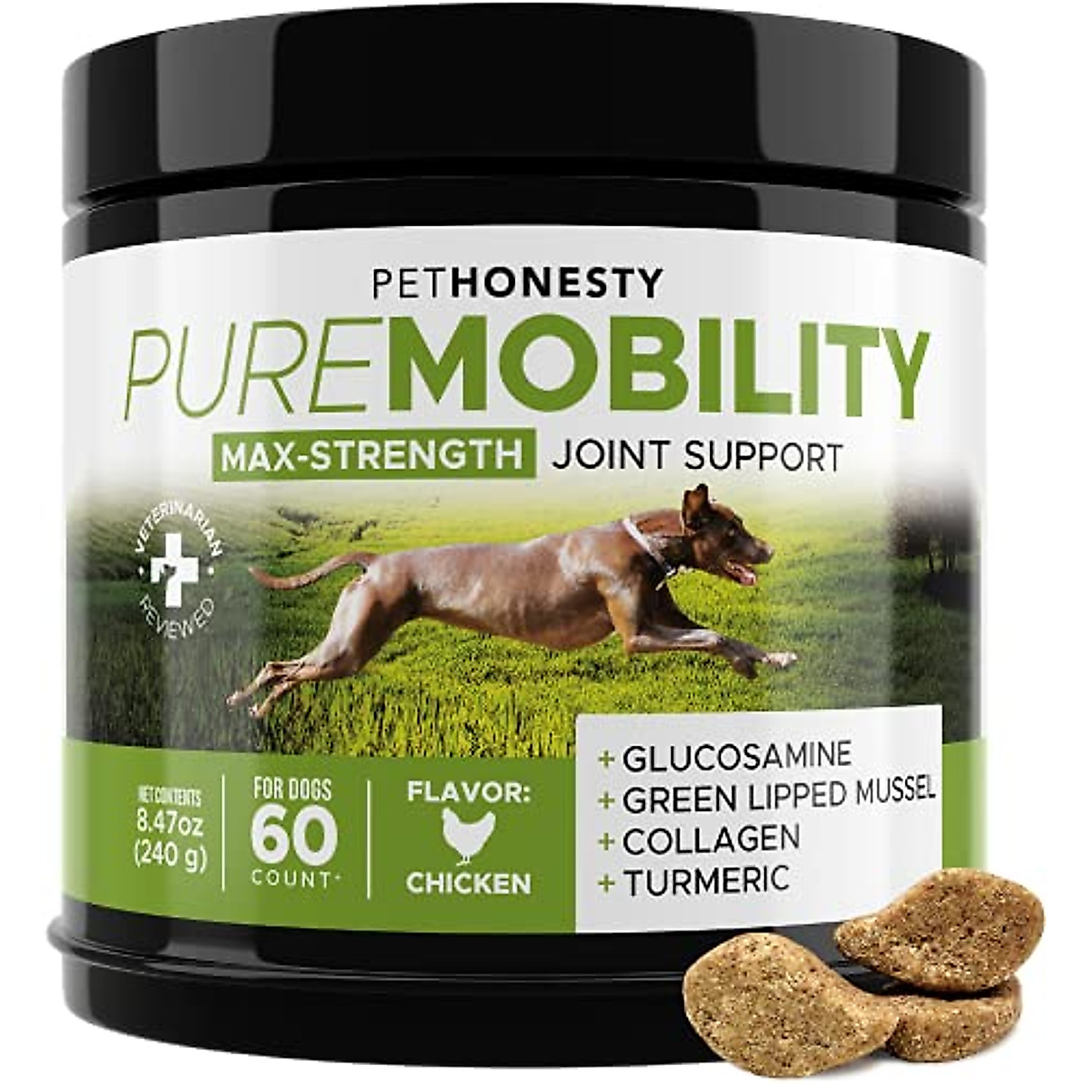 Pet Honesty PureMobility Glucosamine for Dogs - Premium Dog Joint Supplement Support with Glucosamine, Green-Lipped Mussel, Collagen & Turmeric - Advanced Hip & Joint Chews & Pet Joint Support - 60ct