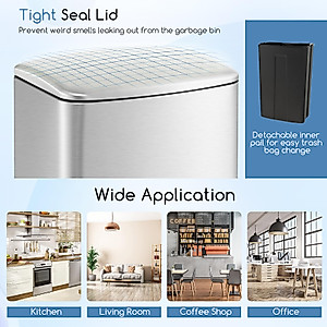 Goplus 13.2 Gallon/ 50 Liter Trash Can, Stainless Steel Garbage Can with Lock Device & Foot Pedal, Stay Open Trash Bin w/Soft Closing Lid, Hand-Free Step Garbage Bin for Kitchen Home Office, Silver