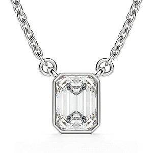 Bhumi Gems Emerald Cut VVS1 Colorless Diamond Moissanite Necklace Pendant Women,18 Inch Chain Silver Gold Wedding Custom Statement Bridal Handmade Gift Solitaire Halo Marseille Emerald Necklace (4)