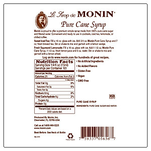 Monin - Pure Cane Syrup, Pure and Sweet, Great for Coffee, Tea, and Specialty Cocktails, Gluten-Free, Non-GMO (750 ml)