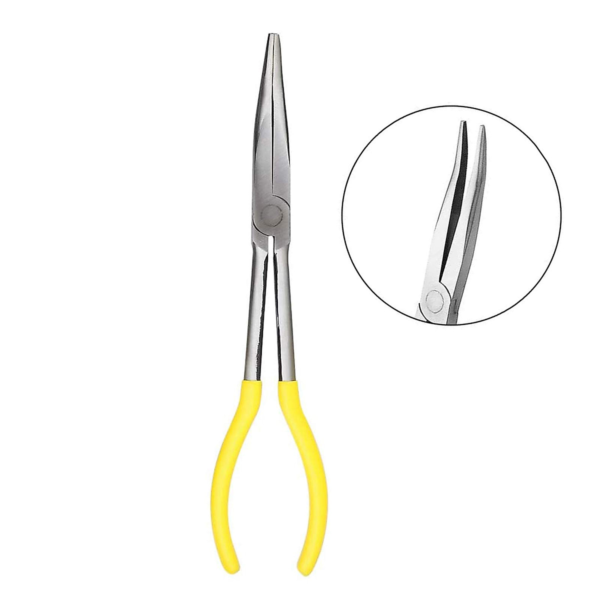 3-piece 11 Inch Long Reach Long Nose Pliers 25 degrees plier, circle plier,work for Mechanics Technicians and Contractors Work with Delicate or Difficult-to-Reach Pieces Milled-Jaws Steel Needle Nose