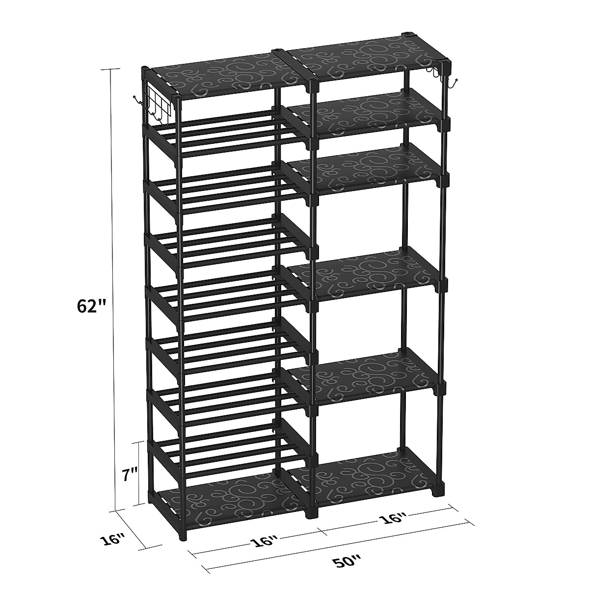 TIMEBAL 9 Tier Shoe Rack Storage Organizer for Entryway and Closet, 32-40 Pairs Shoes Shelf Organizer, Large Shoe Shelf for Boot & Shoe Storage, Stackable Shoe Rack for Garage (9 Tiers 2 Rows, Black)