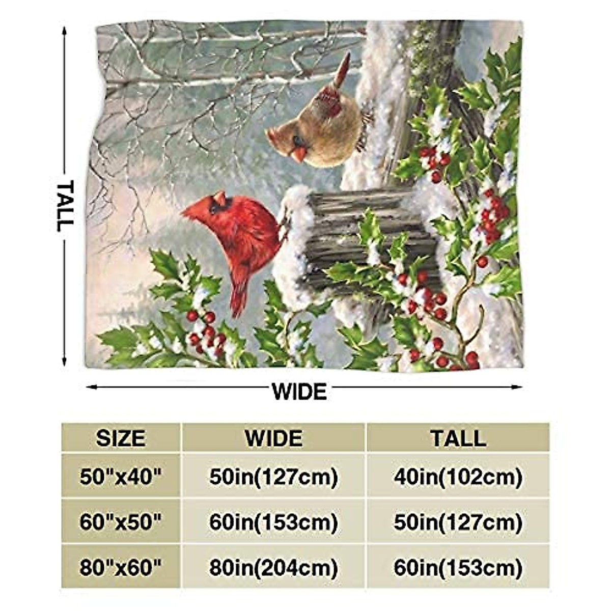 Blanket Red Christmas Birds Throw Blanket Ultra Soft Velvet Blanket Lightweight Bed Blanket Quilt Durable Home Decor Fleece Blanket Sofa Blanket Luxurious Carpet for Men Women Kids