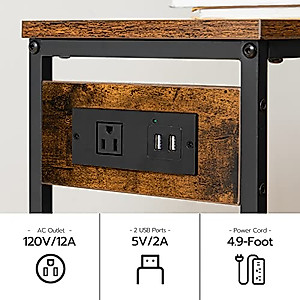 HOOBRO 2 Pack Narrow Console Table with Outlets, 29.5" Small Entryway Table, Thin Sofa Table, Side Table, Display Table, for Hallway, Bedroom, Living Room, Foyer, Rustic Brown and Black