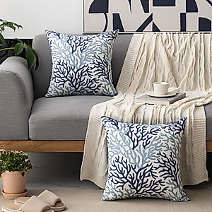 Tritard Nautical Coastal Throw Pillow Covers Set of 2 Decorative Outdoor Pillow Covers Waterproof Fabric Ocean Themed Beach Coral Print Pillowcases for Bedroom Living Room Patio Couch, 18" x 18", Blue