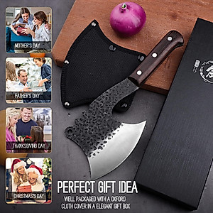 Handmade Meat Bone Cleaver Knife, Hand Forged Butcher Knife Axe, Heavy Duty Full Tang Bone Chopper Axe For Kitchen Outdoor BBQ, High C