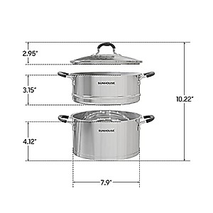 SUNHOUSE Steamer Pot for Cooking 8-inch Steam Pots with Lid, 3 Quarts Multipurpose Stock Pot Stainless Steel Steaming Pot Cookware with Handle for Vegetable, Stews, Pasta, Dumpling, Sauce, Food