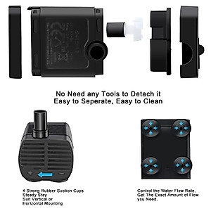 Mini Submersible Water Pump, Ultra Quiet USB Fountain Pump DC 5V, for Pet Water Fountain, Aquarium Fish Tank, Tabletop Fountain, Water Gardens and Hydroponic Systems