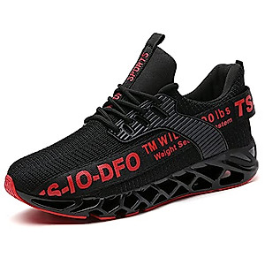 FUTAI Sneakers for Women Running Shoes Lightweight Tennis Sports Shoes Gym Jogging Slip On Walking Sneakers Black Red Size 5.5