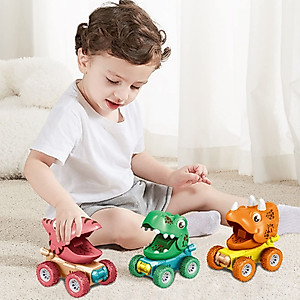 Dinosaur Cars Toys - 3Pcs Dinosaur Monster Trucks Car Toy with Light and Music, Dinosaur Toys for 18 Months+ Year Old Boy