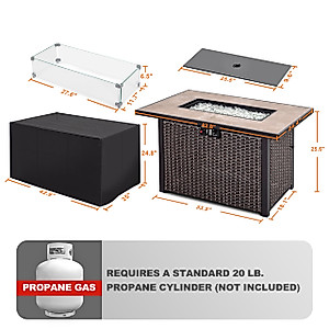 Nuu Garden 43'' Propane Fire Pit Table, CSA Certified 50,000 BTU Outdoor Patio Propane Fire Pit Table with Fire Pit Wind Guard,Removable Lid, Ceramic Tabletop, Water-Proof Oxford Cover, Dark Brown