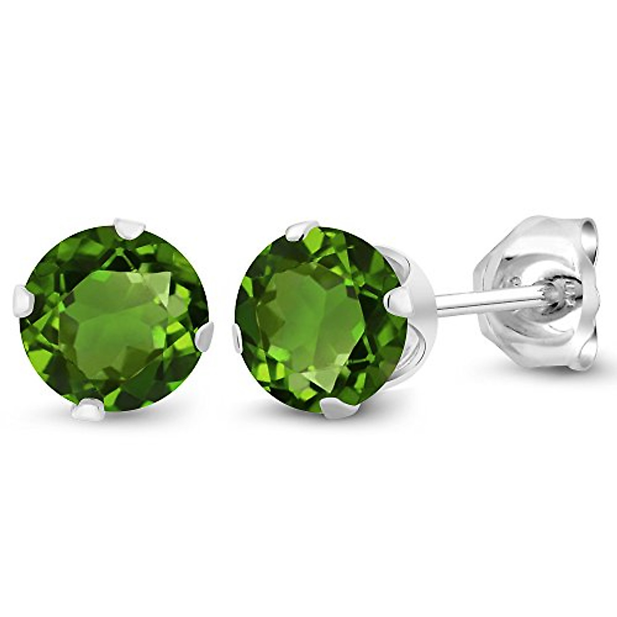 Gem Stone King 925 Sterling Silver Chrome Diopside Stud Earrings For Women (1.00 Cttw, Round 5MM)