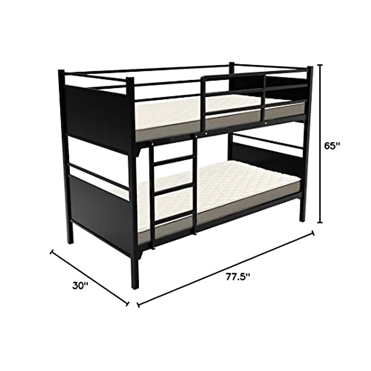 Treaton, 5" Medium High Density Foam Mattress with Heavy Duty Metal Bunk Bed, 30-Inch, Black