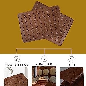 HYCSC 48 Capacity Silicone Baking Mats, Non-Stick Macaron Baking Mats, BPA free Macaron Baking Sheet, Macaron - Pack of 2