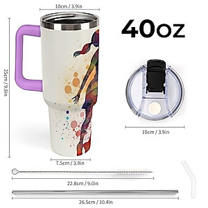 QWJKM Basketball Pattern Travel Tumbler 40 Oz Leak-Proof Large Capacity With Lid Straw Coffee Mug Car Cup Stainless Steel Water Bottle Insulated Bottles