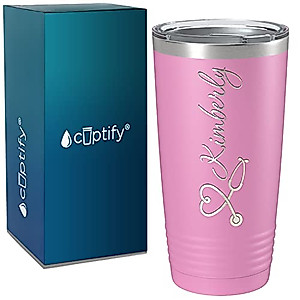 Personalized Heart Stethoscope Nurse, RN, LPN, CNA, CMA, MA Laser Engraved on Lilac 20 oz Stainless Steel Tumbler with Lid - Insulated Cup - Travel Mug
