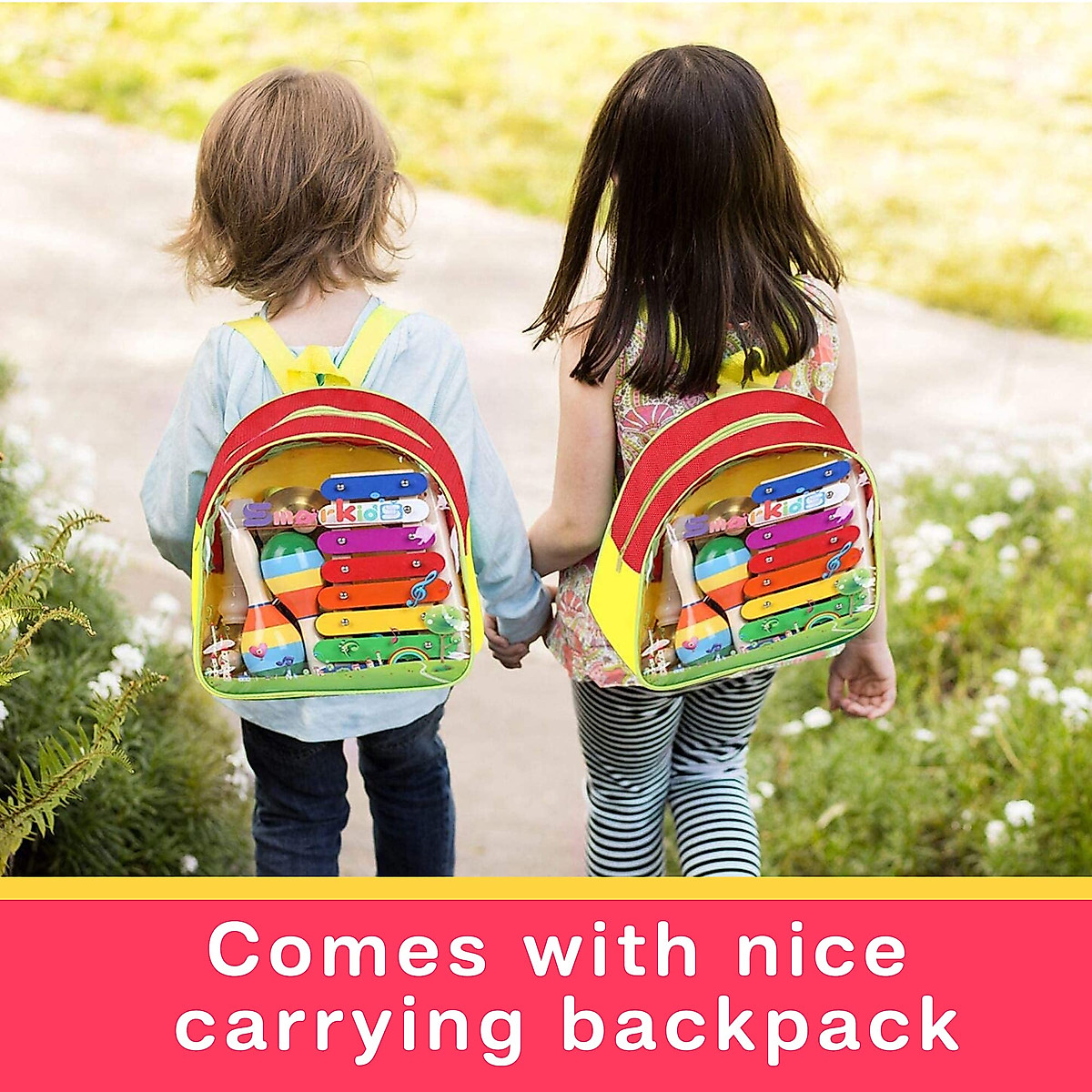 Smarkids Toddler Musical Instruments Toys Premium Accurately Tuned Percussion Musical Instruments for Kids Children Educational Toy Set for Boys& Girls with Xylophone Flute Tambourine Maraca Backpack