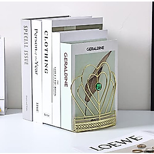 JIARI 1 Pairs Crown Bookends Decorative Metal Book Ends Supports for Bookrack Shelves, Heavy Duty, Book Holder Stopper for Books (Gold)