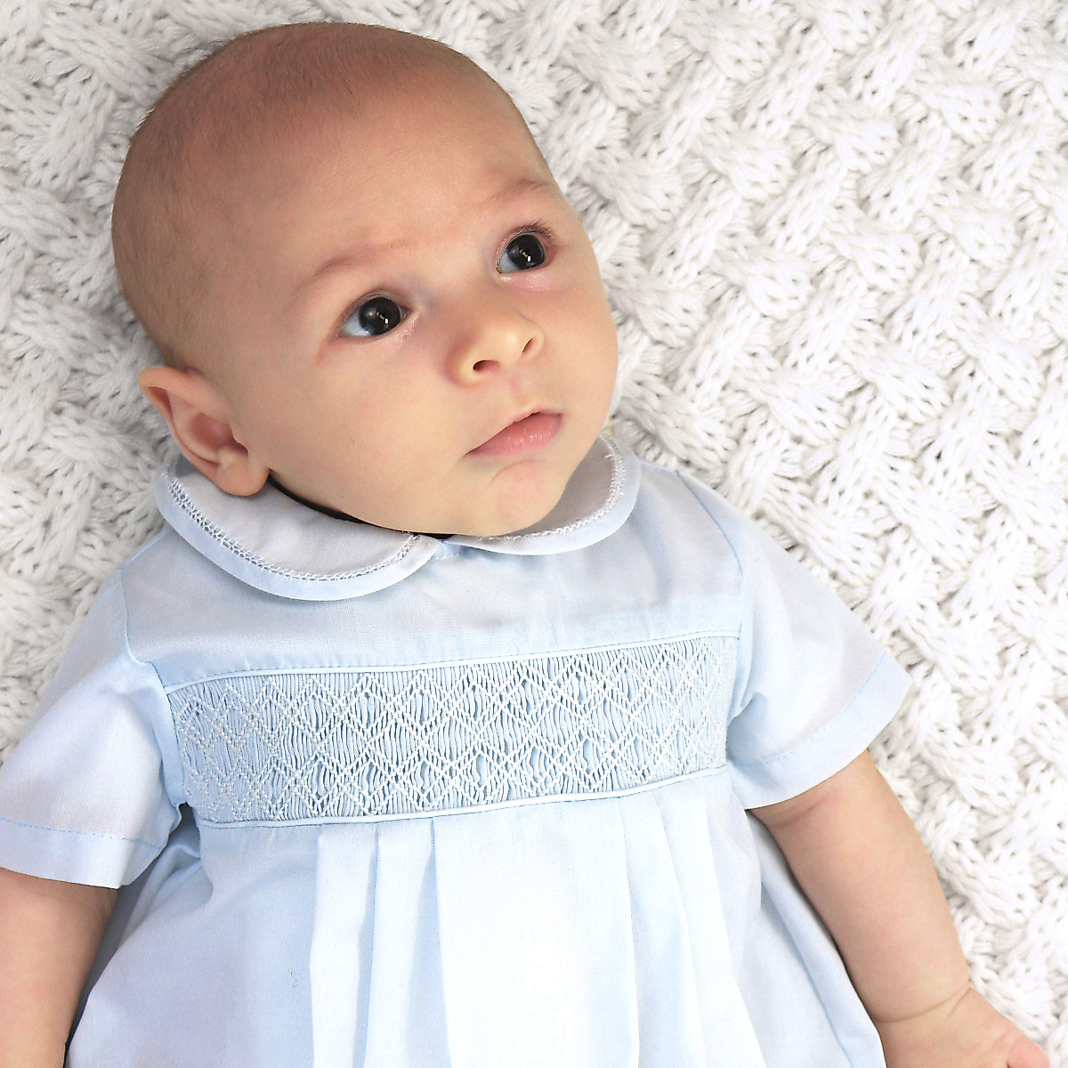 Petit Ami Baby Boys' Romper with Smocking and Faggoting, 12 Months, Blue