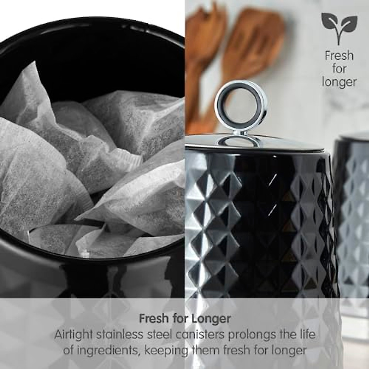 Morphy Richards 978053 Dimensions Set of 3 Round Kitchen Storage Canisters, Black