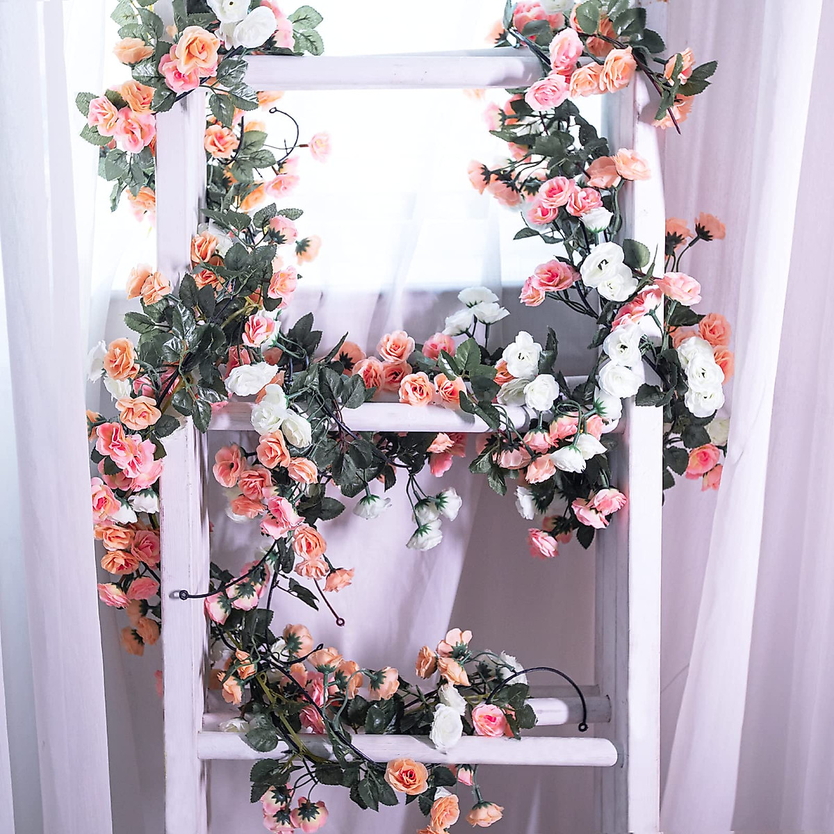 EPLST 3 Pack/17.7 FT Flower Garland Fake Flower Rose Vine Hanging Plant Lifelike Silk Decorative for Wedding Arch Garden Wall Home Party Hotel Office Arrangement Decoration