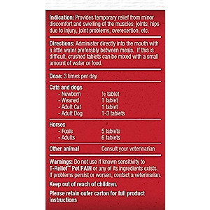 T-Relief Pet Pain Relief Arnica +12 Powerful Natural Medicines Help Ease Muscle Joint & Hip Pain Soreness Stiffness & Injuries Max Fast-Acting Soother for Dogs & Cats - 90 Tablets (2 Pack)