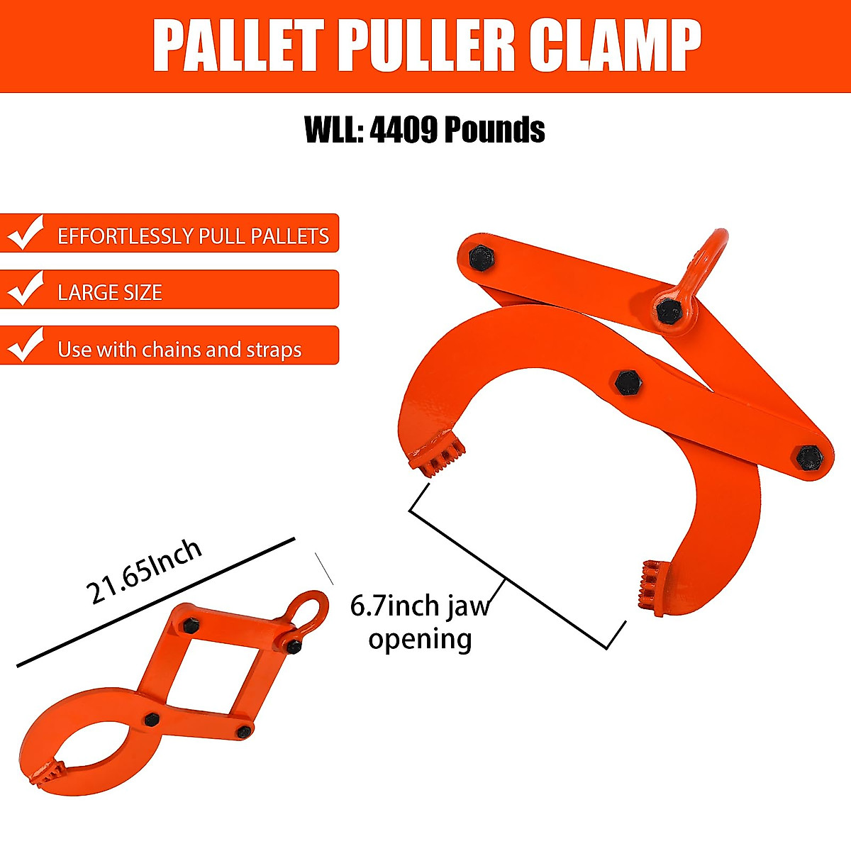ANLULOAD Pallet Puller Clamp,4409lbs,6.7 Inches Bigger Jaw Opening Pallet Grabber，Easily grips pallets, wood, etc.