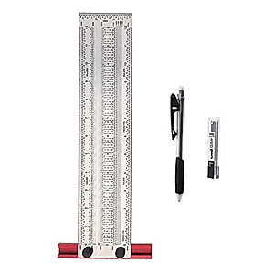 Smgda 12 Inch T-Rule, Precision Marking T Rule, Woodworking T Square Ruler, Stainless Steel Hole Positioning Scribing Tool, Carpenter Measuring T-Square, with Pencil & 0.5mm Pencil Refill