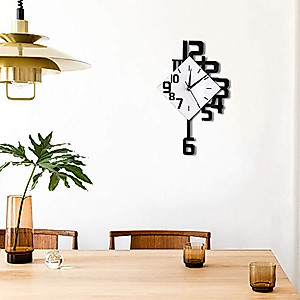 The Geeky Days Large Numbers Pendulum Clock Black and White Modern Design Irregular Numerals Decorative Fashion Silent Quartz Wall Watch with Swinging Number