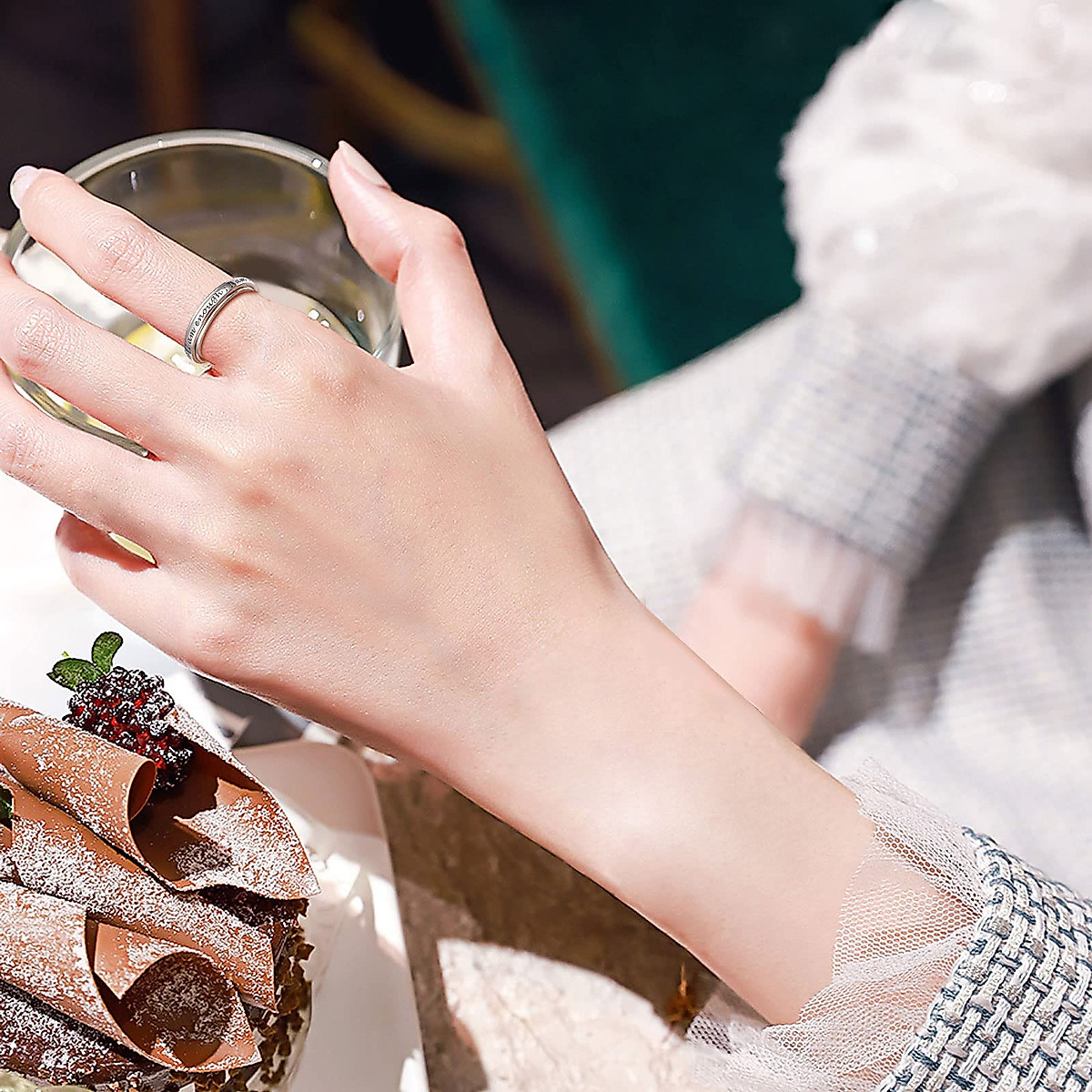 JZMSJF Men Women Spinner Ring 925 Sterling Silver Fidget Rings for Anxiety Stress Relieving ADHD Autism Rings I Am Enough Inspirational Band Ring Size 8