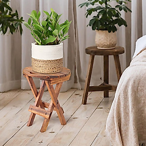 Small Patio Table, Outdoor Folding Side Table, Portable Side Table, Small Side Table, Accent Table, Small Coffee End Table, Wood Table Top for Living Room, Bedroom, Small Space (Set 1)-Natural