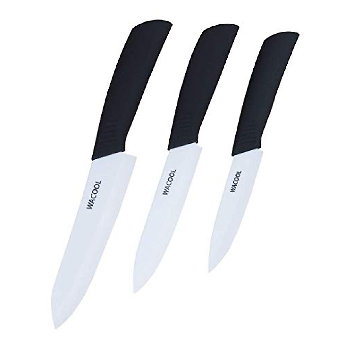 WACOOL Ceramic Knife Set 3-Piece (Includes 6-inch Chef's Knife, 5-inch Utility Knife and 4-inch Fruit Paring Knife), with 3 Knife Sheaths for Each Blade (Black Hand 2022)