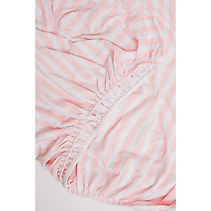 NODNAL CO. 3 Fitted Pink Mini Crib Pack n Play Playard Portable Crib Sheets Set - 100% Oeko-TEX Cotton Baby Girl Nursery Bedding - Chevron, Polka Dot, & Stripe Travel Pack and Play Playpen Sheet