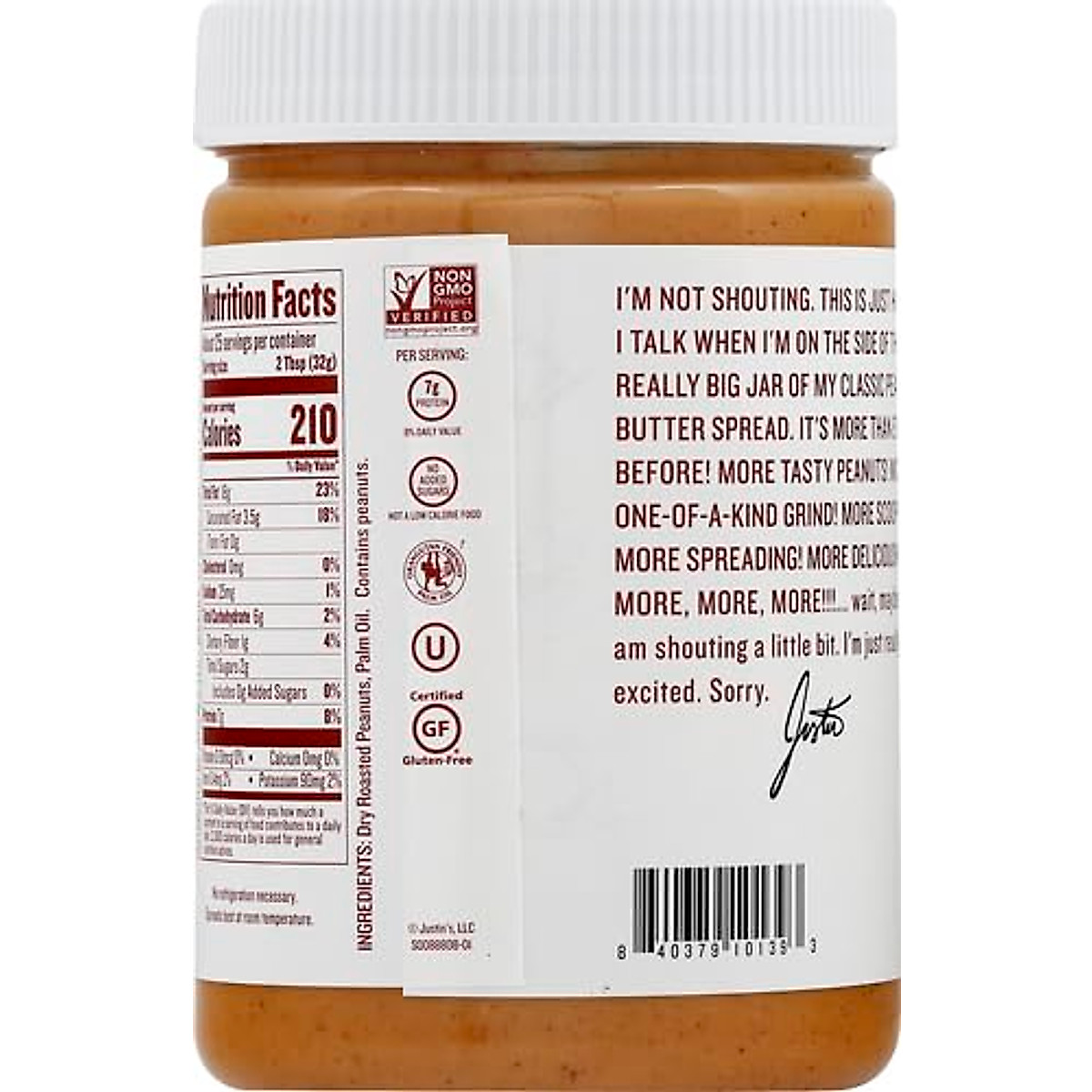JUSTIN'S Classic No Stir Gluten-Free Peanut Butter Spread, 28 Ounce Jar