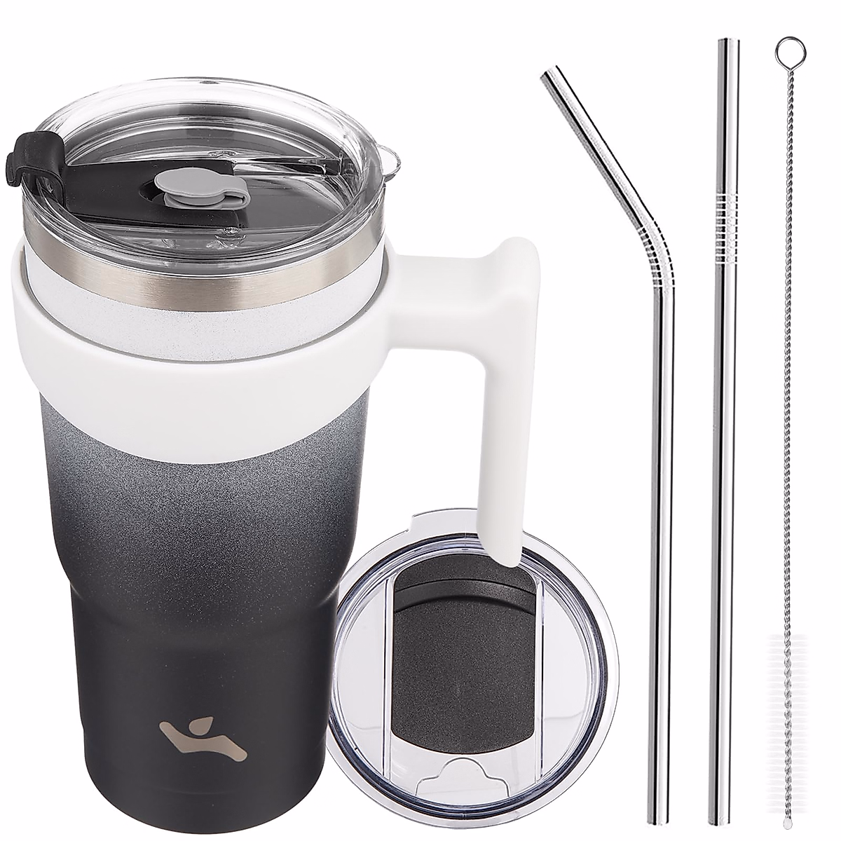 Konokyo 20 oz Tumbler with Handle and 2 Straw 2 Lid, Insulated Water Bottle Stainless Steel Vacuum Cup Reusable Travel Mug,Day Night