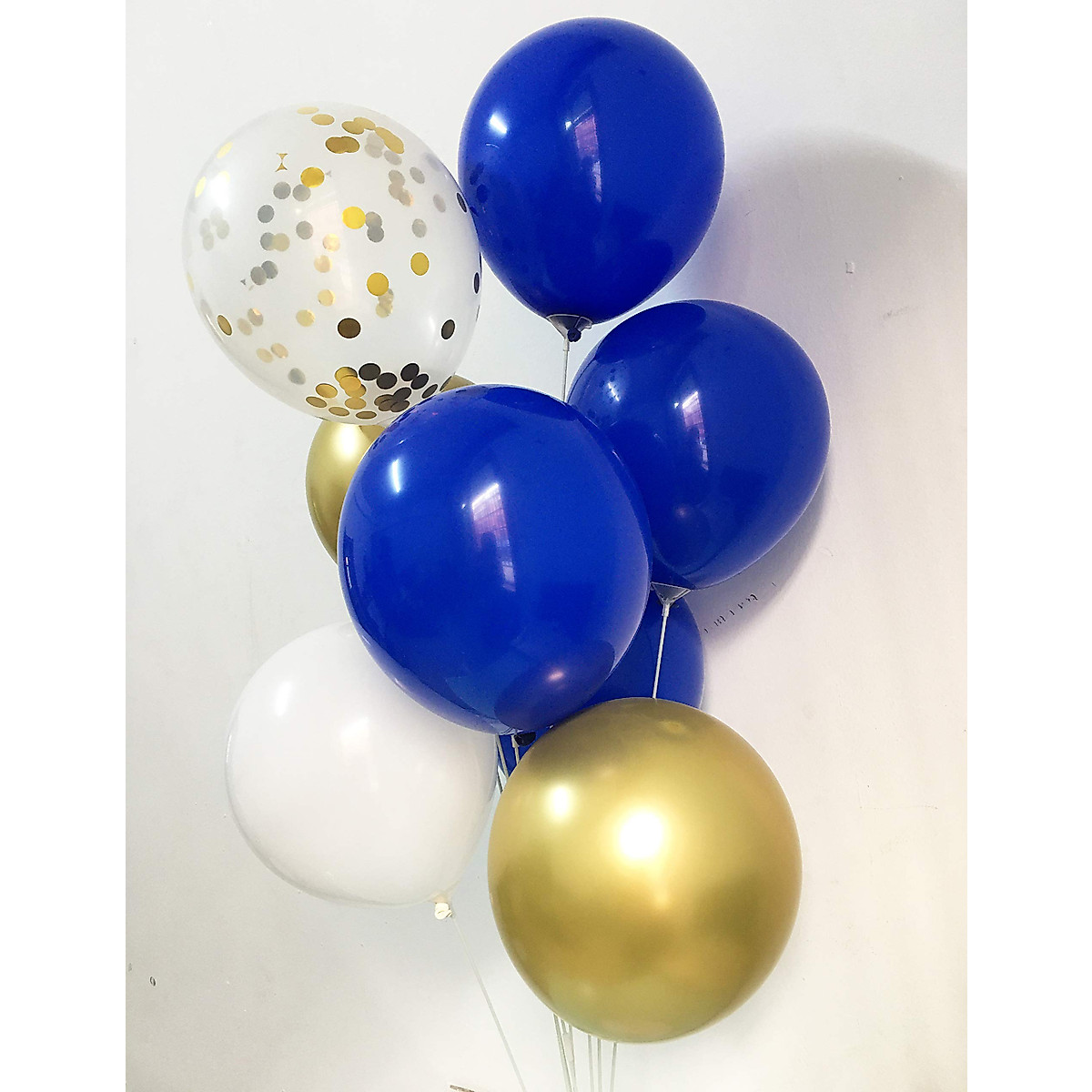 Royal Blue Chrome Gold Balloons - 50Pieces Latex Balloons White Gold Blue confetti for Birthday Wedding Engagement Graduation Anniversary Party Decorations and Supplies