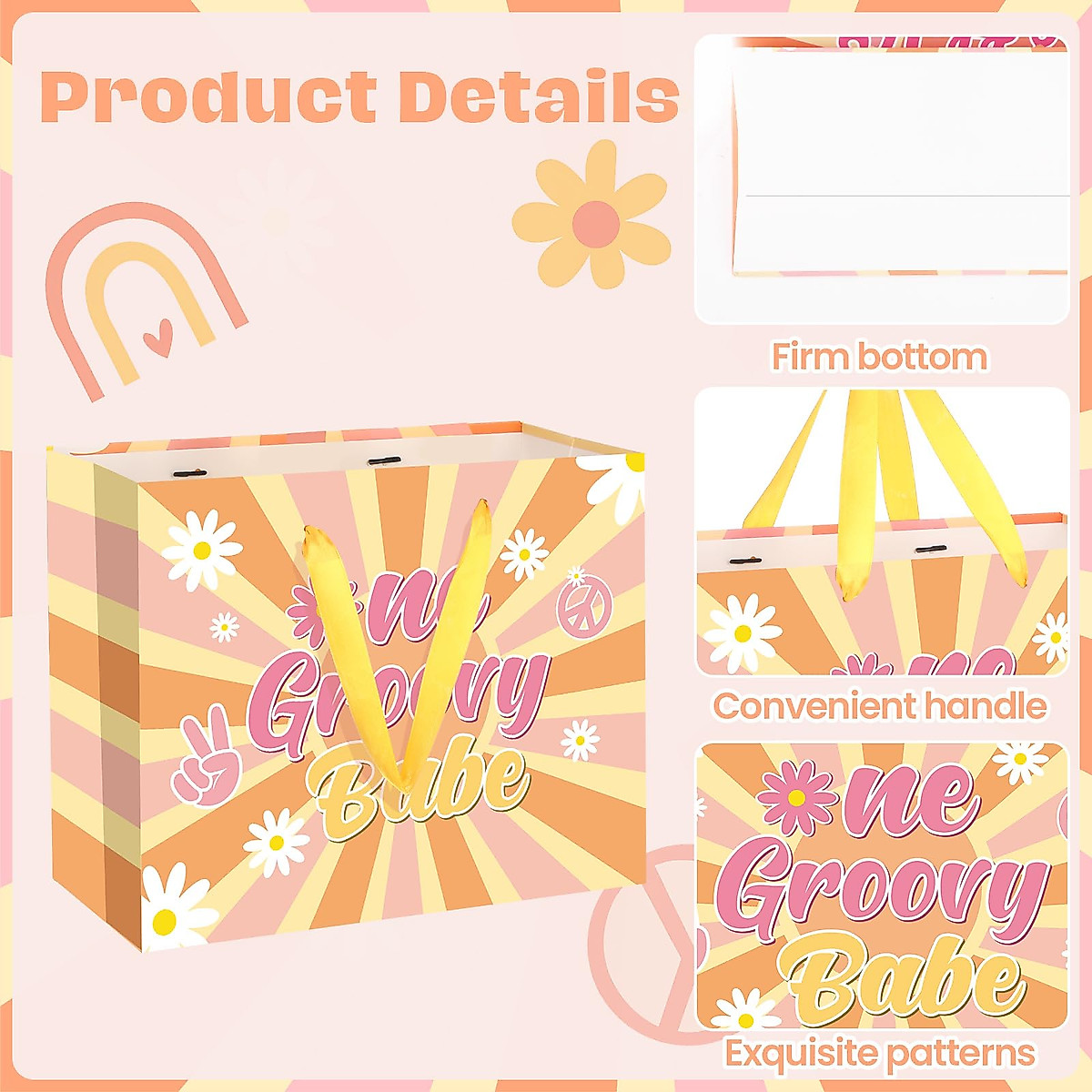 Groovy One Gift Bag Boho 1st Birthday Gift Bag for Girls with Card Tissue Paper, Daisy Flower Hippie First Birthday Wrapping Paper for Retro Birthday Baby Shower Party Gift Wrap Christmas Decorations Supplies