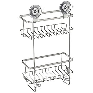 iDesign Everett Metal Push Lock Suction Shower Caddy, Bath Organizer Holds Shampoo, Razors , Conditioner, Soap, 9.1" x 4.53" x 3.63", Satin