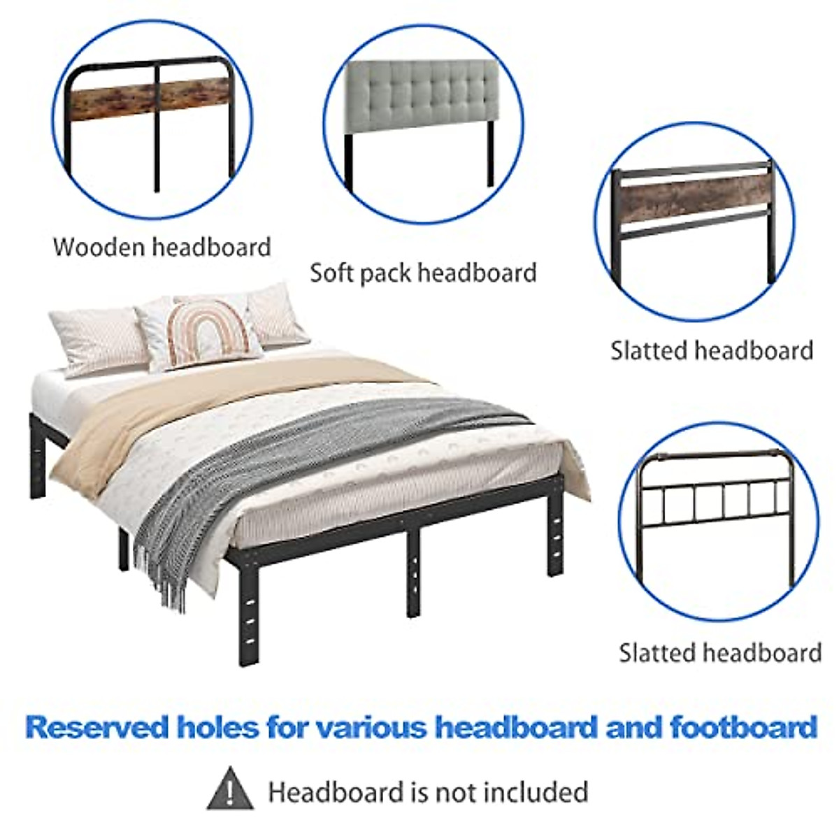 Woozuro King Bed Frame, 12 Inch Heavy Duty Metal Platform Bed Frame No Box Spring Needed, Reinforced Steel Slats Support Mattress Foundation, Easy Assembly, Noise Free, Black