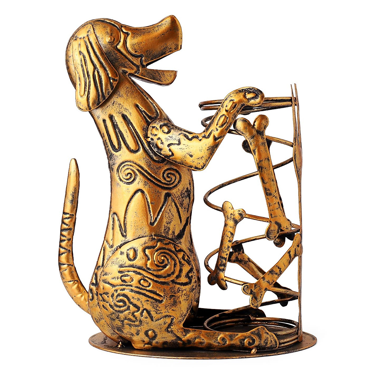 Dorlotou Gold Wine Holder Metal Dog Shaped Wine Rack for Home Dinning Tabletop Decoration Gifts