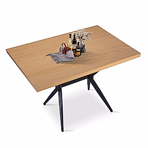LUCKYERMORE 48 X 30 Inch Dining Table for 4-6 Persons, Wood Kitchen Table with 1.5" Thickness Tabletop and Solid Metal Legs, Rectangular Modern Coffee Table for Dining Room, Living Room, Cafe, Bar
