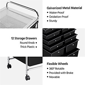 FDMASK 12 Drawer Rolling Storage Cart (Color : Black)
